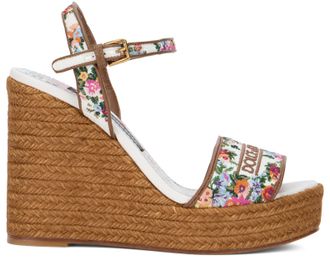Dolce & Gabbana Womens Wedge Sandals With Majolica Print White-Multicolour Goat Leather White/multicolour