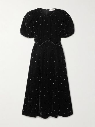 Sea New York Alberta Midikleid Aus Samt Mit Kunstperlen - Schwarz