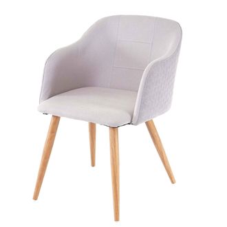 Mendler Esszimmerstuhl HWC-D71, Stuhl Küchenstuhl, Retro Design, Armlehnen Stoff/Textil - hellgrau-grau