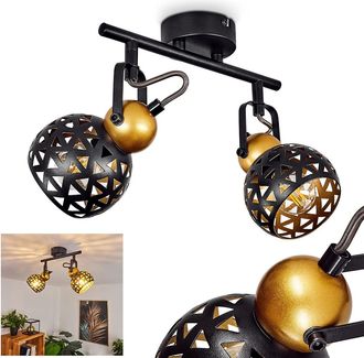 HOFSTEIN Deckenleuchte Gomsrud, 2-flammige Deckenlampe aus Metall in Schwarz/Gold, moderne Leuchte mit Lichteffekt an der Decke, Schirme drehbar, 2 x E14, ohne