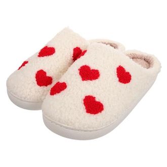 Holibanna Pantoufles Dint&eacute;rieur Pour Couple En Coton Duveteux Rouge Motif Coeur, Chaudes Et Confortables, Taille 40/41 Adapt&eacute;es Aux Pieds 39-40, Pour Maison Et 