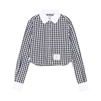 Thom Browne Femme, Blouses et Chemises, Multicolore, Taille: 34 FR Classic Cropped Long Sleeve Round Collar Shirt