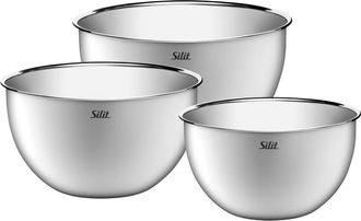 Silit Küchenschüssel-Set 3-teilig, Edelstahlschüsseln, multifunktional als Rührschüssel Edelstahl, Salatschüssel, Servierschüssel, stapelbar
