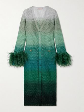 Valentino Garavani Robe Midi En Mailles M&eacute;tallis&eacute;es &Agrave; D&eacute;grad&eacute; Et &Agrave; Plumes - Vert