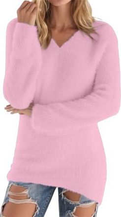 Generic Chemise à manches longues pour femme, coupe classique, pull à manches longues, pull ample et pelucheux, vêtements pour la vie quotidienne, cadeaux de 