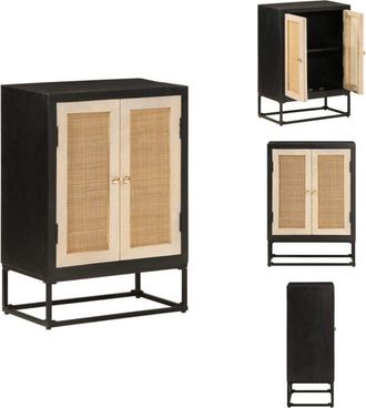 vidaXL Vidaxl - Buffet noir 55x30x76 cm bois massif de manguier et fer - Buffet Noir - Meuble Rangement - Commode Bois - Meuble Salon - Meubles Design