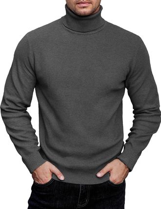 Coofandy Pullover Herren Rollkragenpullover Strickpullover Sweaters Winterpullover D&uuml;nn Pulli Turtleneck Pullover Casual Regular Fit Dunkelgrau S