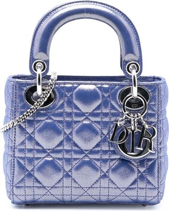 Dior Hobo Bags - Mini Iridescent Lambskin Cannage Lady Dior - Gr. unisize - in Blau - f&uuml;r Damen