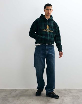 Polo Ralph Lauren sweat &agrave; capuche &agrave; carreaux vert avec grand &eacute;cusson iconique