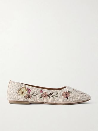 Staud Alba Ballerinas Aus Satin Mit Stickereien Und Zierperlen - Wollwei&szlig;