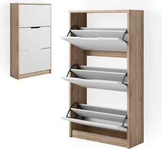 Vicco Schuhkipper Luca, Schuhregal, Weiß/Sonoma, 59 x 105 cm 3 Fächer