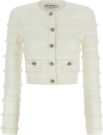 Self Portrait Femme, Vestes, Blanc, Taille: 38 FR Cardigan Pointelle Diamante
