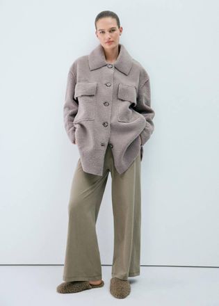 Mango Robe de chambre imitation mouton retourn&eacute; oversize marron moyen - Femme - XS - MANGO
