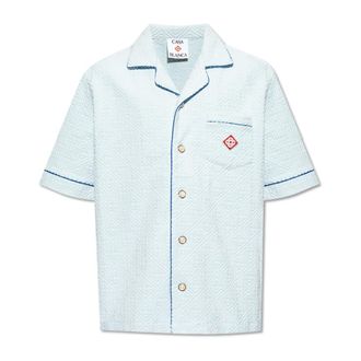 Casablanca Homme, Chemises, Bleu, Taille: S Chemise &agrave; Manches Courtes en &Eacute;ponge Monogramme