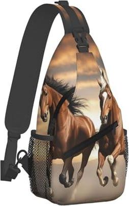 Generic Polyester Sacoche Port&eacute; &eacute;paule Art animalier courant cheval sauvage Sac De Poitrine Casual Sac &agrave; Poitrine pour Randonn&eacute;e Femme Cyclisme