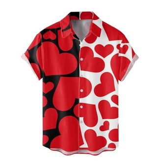 Generic Chemises boutonn&eacute;es d&eacute;contract&eacute;es &agrave; revers imprim&eacute; &agrave; manches courtes pour la Saint-Valentin, le printemps et l&eacute;t&eacute;, la Saint-Valentin, la Saint-Valenti