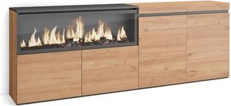 Skraut Home | Sideboard, Highboard | Kommode, Komodenschrank | 210 | 4 T&uuml;ren | Elektrokamin XXL | Moderner Stil | Eiche