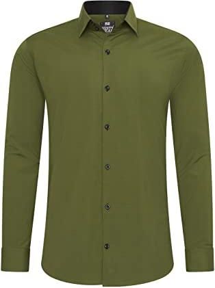 Rusty Neal Chemise pour homme - Coupe ajustée - Manches longues - Stretch - Contraste - Chemise daffaires - Chemise décontractée, kaki, XXXL