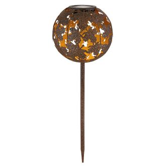 Globo Lighting Solarleuchte rost Solarlampe f&uuml;r Au&szlig;en Kugel Solar Garten Deko Erdspie&szlig;, mit Ahornbl&auml;ttern Lichteffekt, Metall, 1x LED warmwei&szlig;, DxH 18x52,5 cm