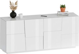 Dmora Kommode Yago, Wohnzimmer-Buffet, modernes Wohnzimmer-Kommode mit 4 T&uuml;ren, 200x44x86 cm, gl&auml;nzendes Wei&szlig; - Dmora