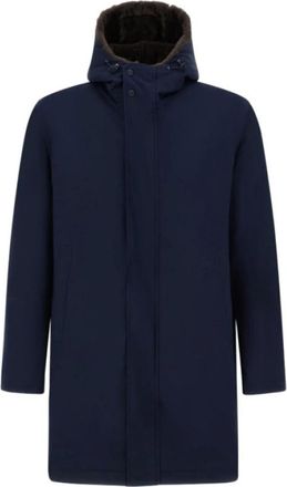 Herno Homme, Manteaux, Bleu, Taille: S Parka Bleue avec Capuche en Fausse Fourrure