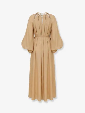 Zimmermann Womens Long Silk Dress Mahon Beige