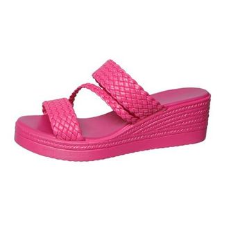 Generic Espadrilles compens&eacute;es &agrave; plateforme pour femme - Tendance - Tress&eacute;es - Bout ouvert - Chaussures de plage d&eacute;t&eacute;, rose rouge, 40.5 EU