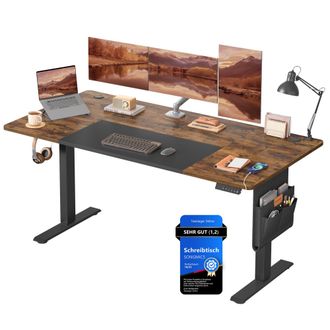 Songmics H&ouml;henverstellbarer Schreibtisch elektrisch, 160 x 70 cm, stufenlos verstellbar, Memory-Funktion mit 4 H&ouml;hen, vintagebraun-Mattschwarz LSD026X01