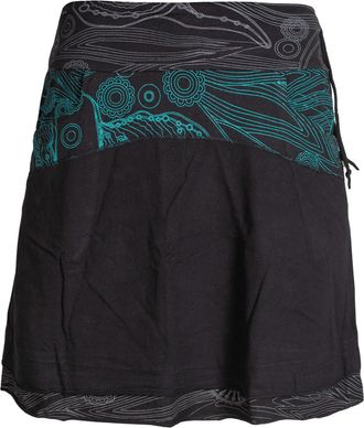 vishes Alternative Bekleidung - Lagenlook Goa Hippie Damen Rock Kurz Breiter Bund Taschen R&ouml;cke schwarz 38
