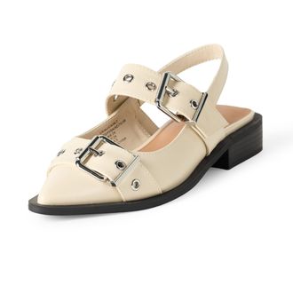 The Drop Evie Moto Pointed Toe Flat Flache Schuhe, Creme, 40.5 EU