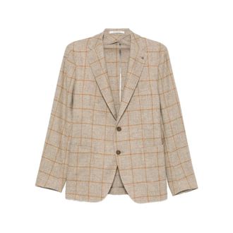 Tagliatore Jacke mit Karomuster und fallendem Revers - - Jackets - Herren - Beige - M