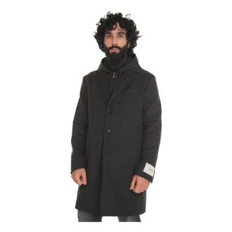 Paoloni Woll-Kaschmir-Kapuzenmantel mit abnehmbarer Sch&uuml;rze - - Coats - Herren - Schwarzk - 3XL