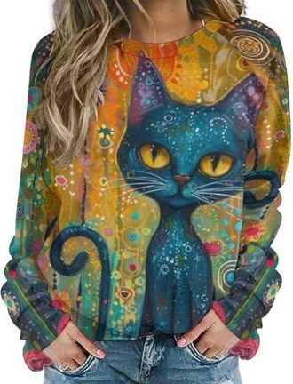 Generic Sweat-shirt pour femme - Imprim&eacute; graphique britannique - Haut surdimensionn&eacute; - Col rond - Manches longues - Automne - Hiver - D&eacute;contract&eacute; - Confortabl