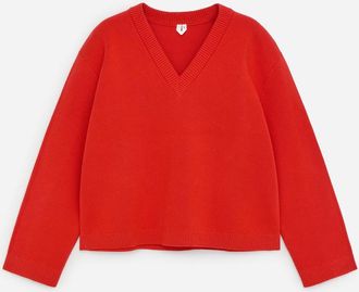 Arket Baumwollpullover Mit V-Ausschnitt -Rot