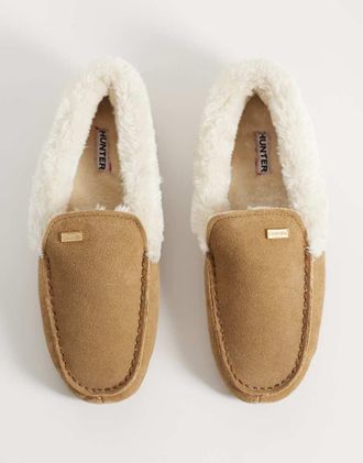 Hunter Mokassin-Hausschuhe aus Sherpa in Taupe-Braun