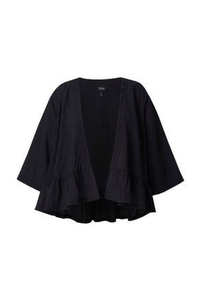 Ulla Popken Blusenjacke Kimono-Bluse Oversized Volantsaum ohne Verschluss