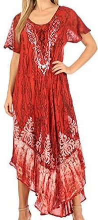Sakkas 16601 - Ronny Lace Manteau &agrave; Manches mign&eacute;es Tie Dye Wash Caftan Dress/Cover Up - Rouge/Noir - OS