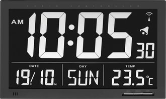 TFA Dostmann Digitale XL Funkuhr, Wanduhr,60.4505, mit Temperatur, 24h Anzeige, groß, schwarz, L 368 x B 29 (86) x H 230 mm