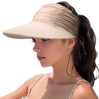 Dreshow Damen Visor Sonnenhut Breite Krempe Hut Einstellbar Faltbarer Pferdeschwanz Strandhut Sommer UV Schutz Au&szlig;en Hut UPF 50+