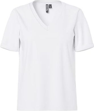 Pieces PCRIA SS T-Shirt à col en V pour Femme Solid Tee Noos BC Blanc Brillant Taille M
