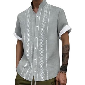 Generic Chemise boutonn&eacute;e &agrave; manches courtes pour homme - Hauts surdimensionn&eacute;s et l&eacute;gers - Hauts de vacances d&eacute;t&eacute; hawa&iuml;ens - Imprim&eacute; tropical - Chemises respi