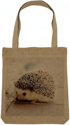 Fabulous Sac Shopping Tote Bag Aspect Lin - Herisson Blanc Mignon Animaux de Jardin Nature Sauvage - Sac de Courses Toile Epaisse 360g Beige Naturel Cabas Port