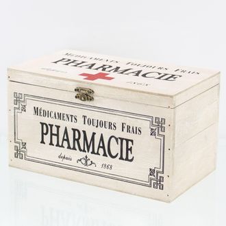 Frank F1885 FRANK FLECHTWAREN Dekobox mit Aufdruck, Holz, Metallverschluss Maße: 23 x 13 x 13 cm Box, Pharmacie Aufdruck, nostalgisch, praktisch