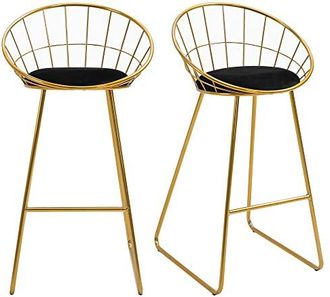 HOMCOM Lot de 2 Tabourets de Bar Design Chaise Haute pour Bar Bistro avec Repose-Pied Structure m&eacute;tal et Coussin Velours 52,5 x 47 x 97 cm Noir et dor&eacute;
