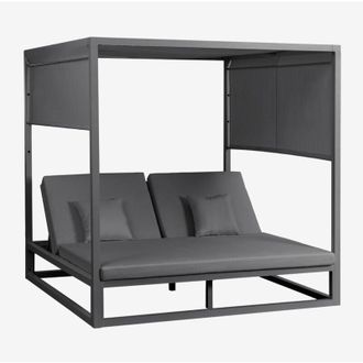 Sklum Liegendes balinesisches Bett aus Aluminium und Nasau-Stoff Grau Graphit