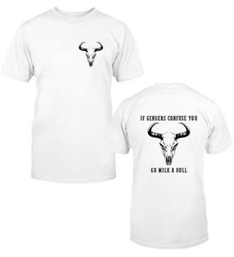 Generic T-shirt &agrave; col en V &laquo; If Genders Confuse You Go Milk A Bull &raquo;, blanc, L