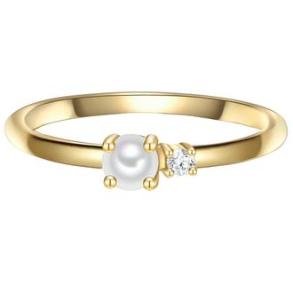 Glanzst&uuml;cke M&uuml;nchen Ring - Sterling Silber Ring Zirkonia S&uuml;&szlig;wasser-Zuchtperle - Gr. 48 - in Gold - f&uuml;r Damen