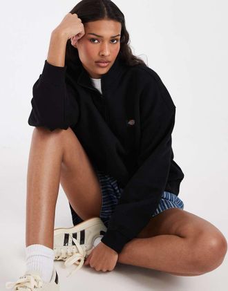 Dickies Oakport - Sweatshirt in Schwarz mit 1/4-Rei&szlig;verschluss