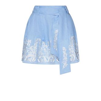 Silvian Heach Femme, Jupes, Bleu, Taille: 36 FR Jupe Courte avec Broderie D&eacute;corative
