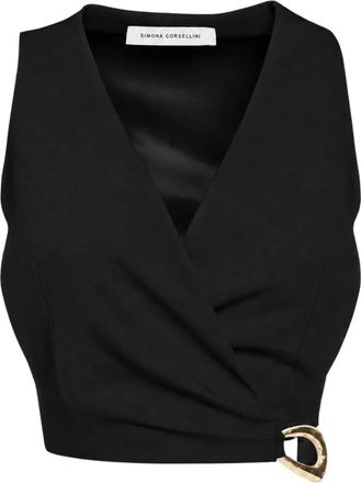 Simona Corsellini Femme, Blouses et Chemises, Noir, Taille: 38 FR Top Cropped
